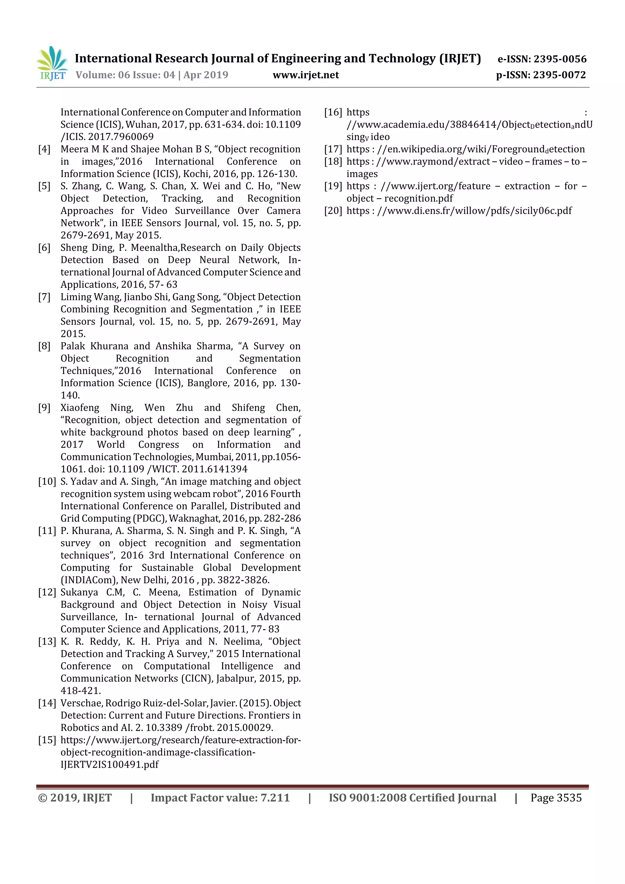 Irjet Comparative Analysis Of Video Processing Object Detection Pdf