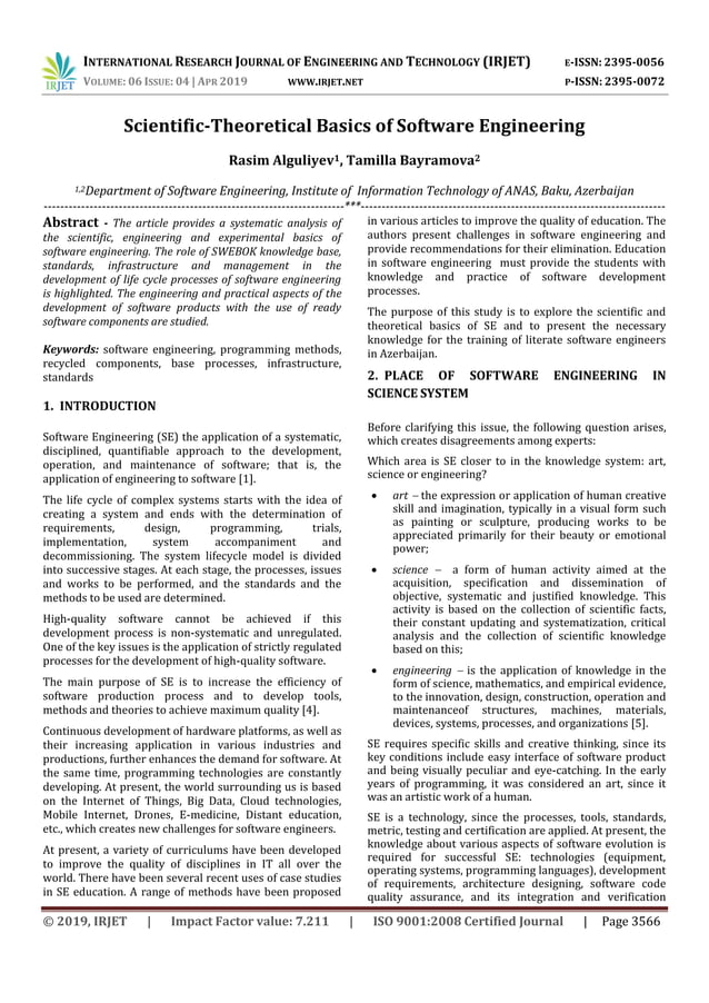 IRJET- Scientific-Theoretical Basics of Software Engineering | PDF
