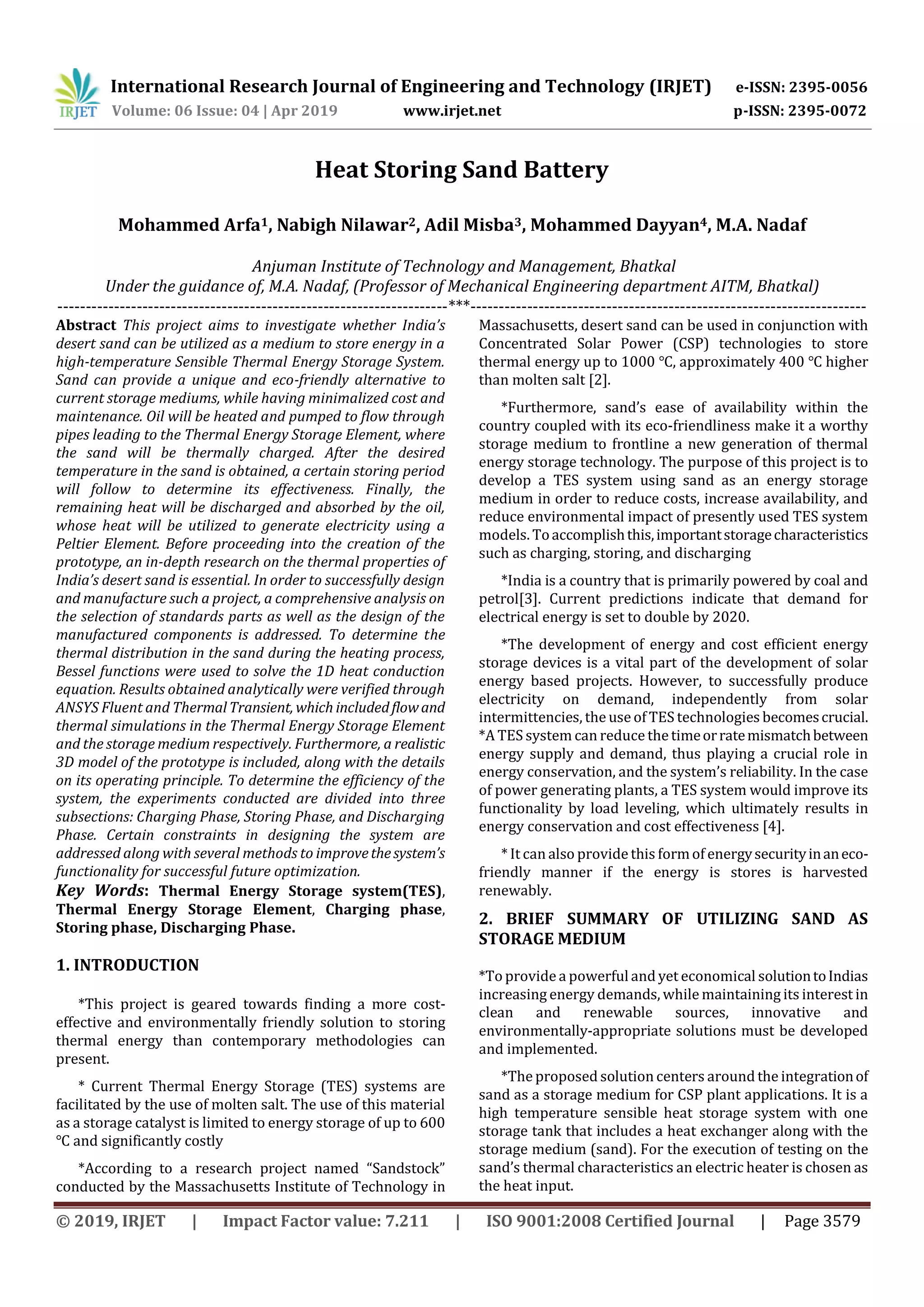 IRJET- Heat Storing Sand Battery | PDF