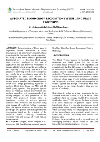 IRJET- Automated Blood Group Recognition System using Image Processing | PDF