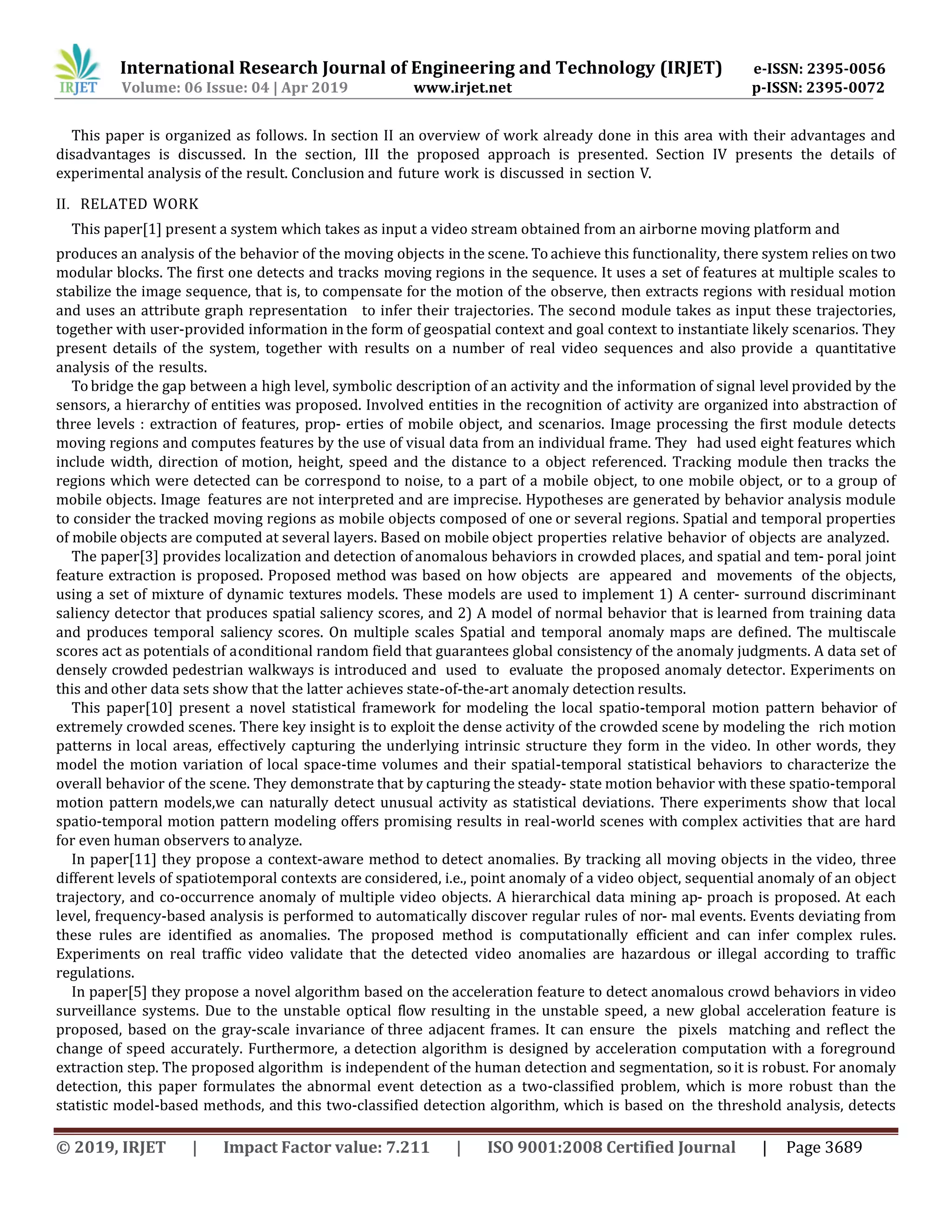 IRJET- Behavior Analysis from Videos using Motion based Feature Extraction | PDF