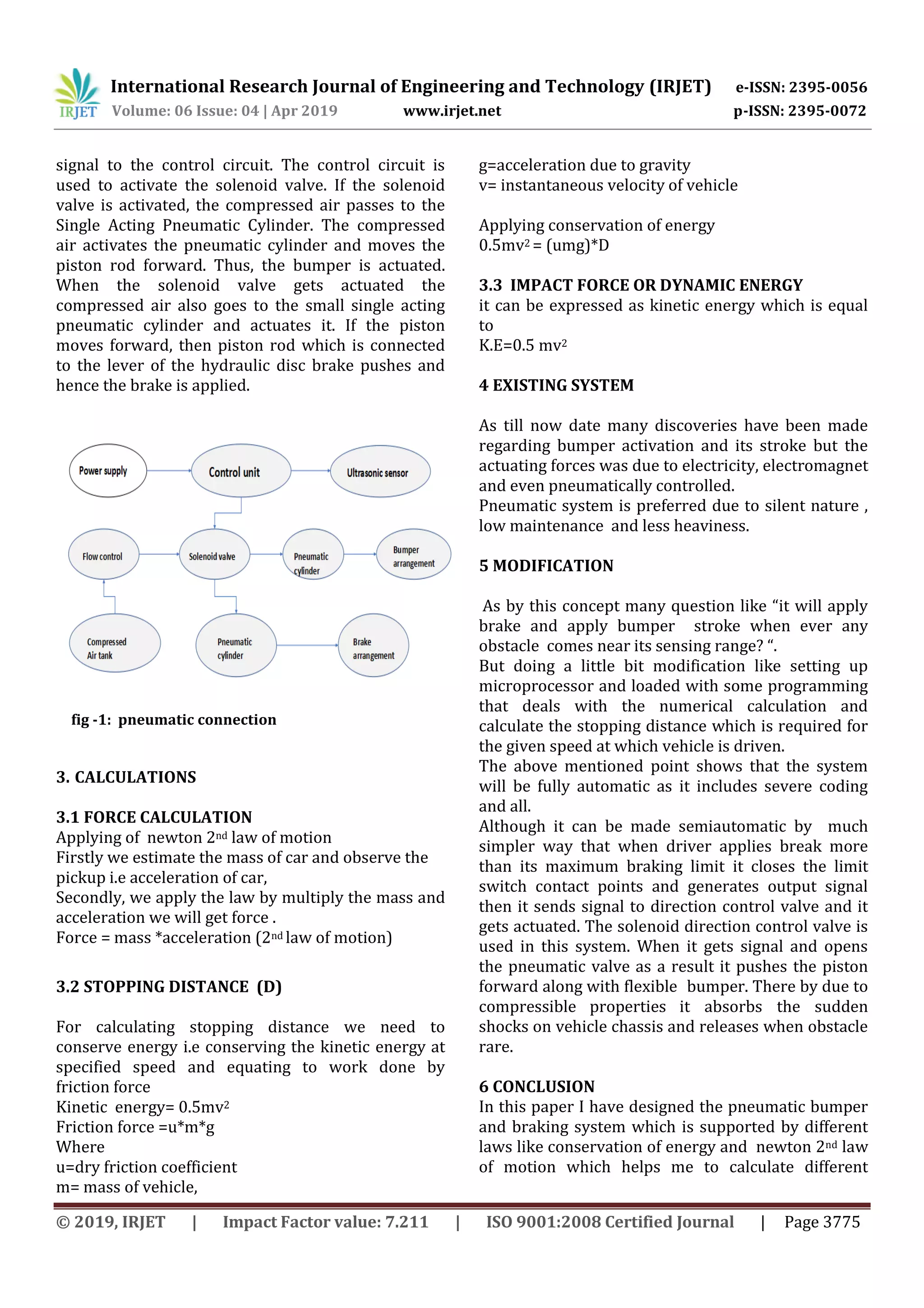 IRJET- Design of Pneumatic Bumper and Braking System | PDF