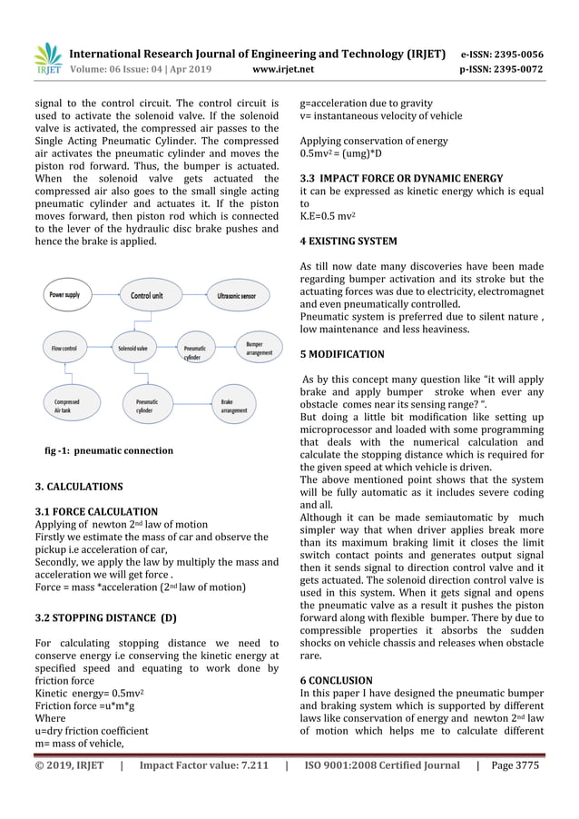 IRJET- Design of Pneumatic Bumper and Braking System | PDF