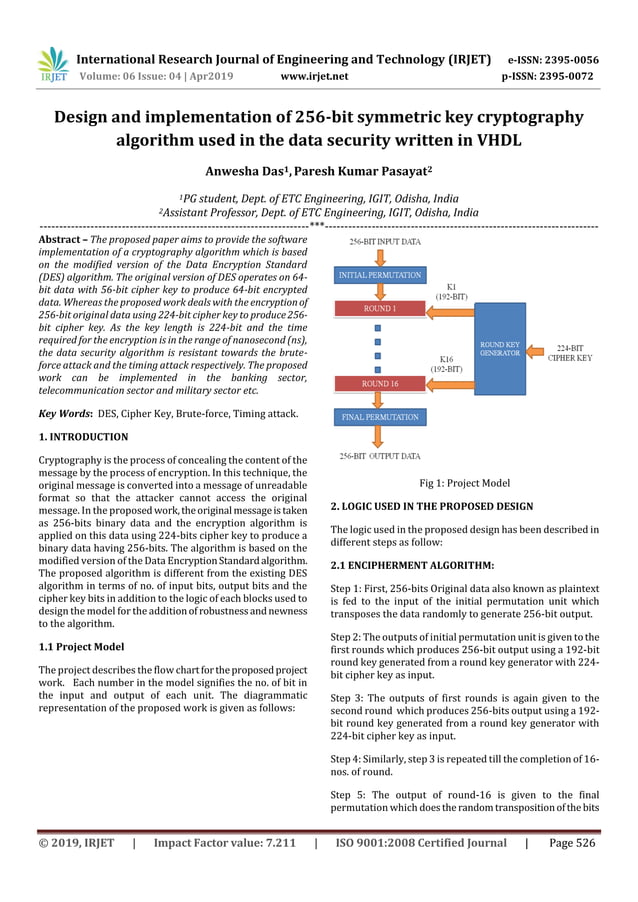 IRJET- Design and Implementation of 256-Bit Symmetric Key Cryptography Algorithm used in the ...