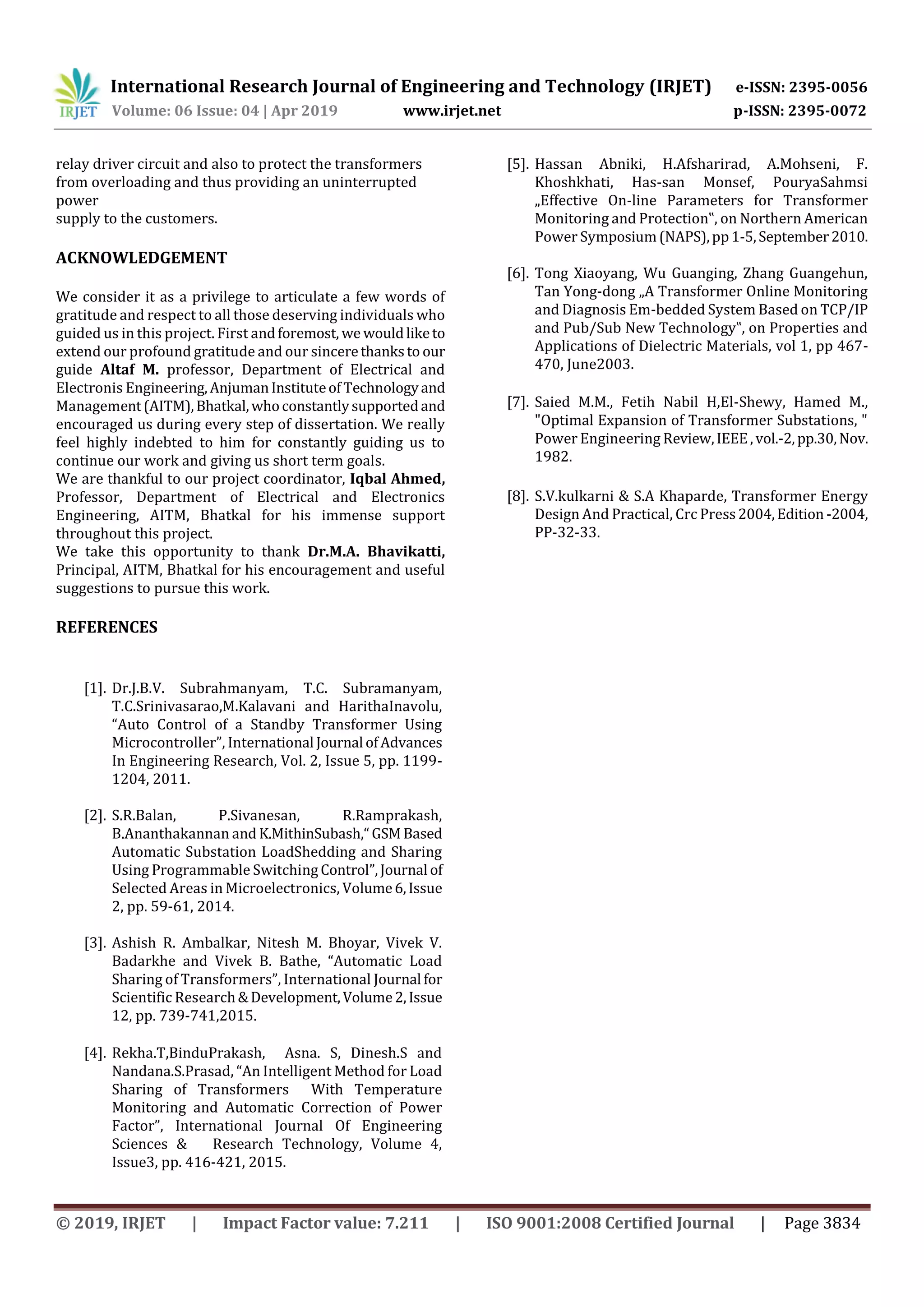IRJET- Load Sharing of Transformer using Microcontroller | PDF