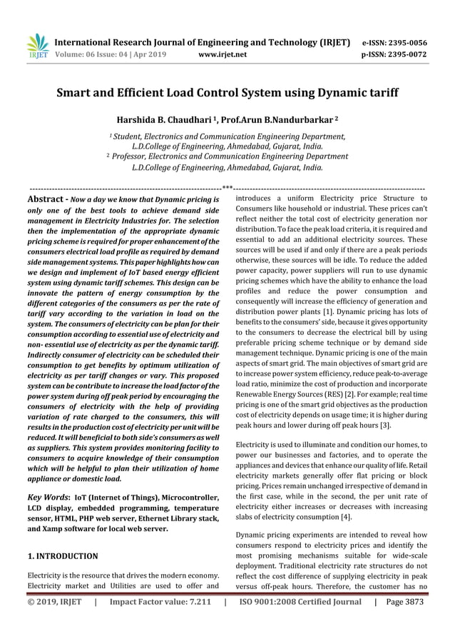IRJET- Smart and Efficient Load Control System using Dynamic Tariff | PDF