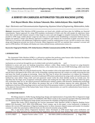 IRJET- A Survey on Cardless Automated Teller Machine(ATM) | PDF