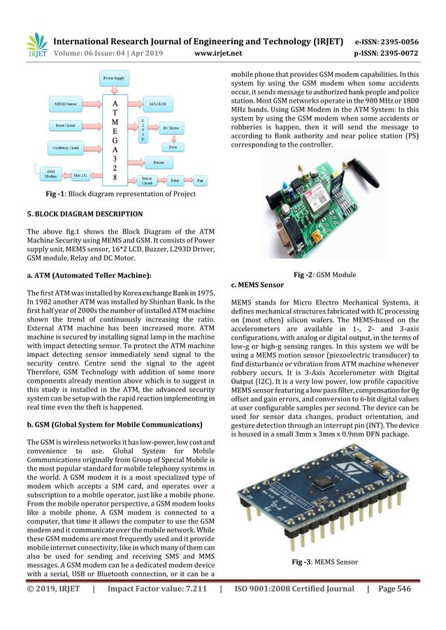 IRJET- ATM Security using GSM and MEMS Sensor | PDF