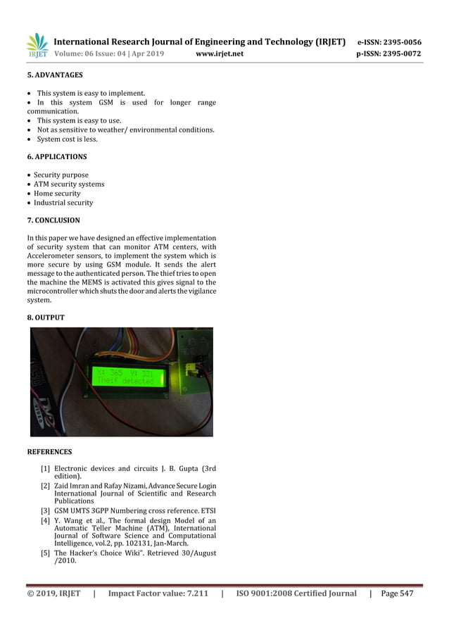 IRJET- ATM Security using GSM and MEMS Sensor | PDF