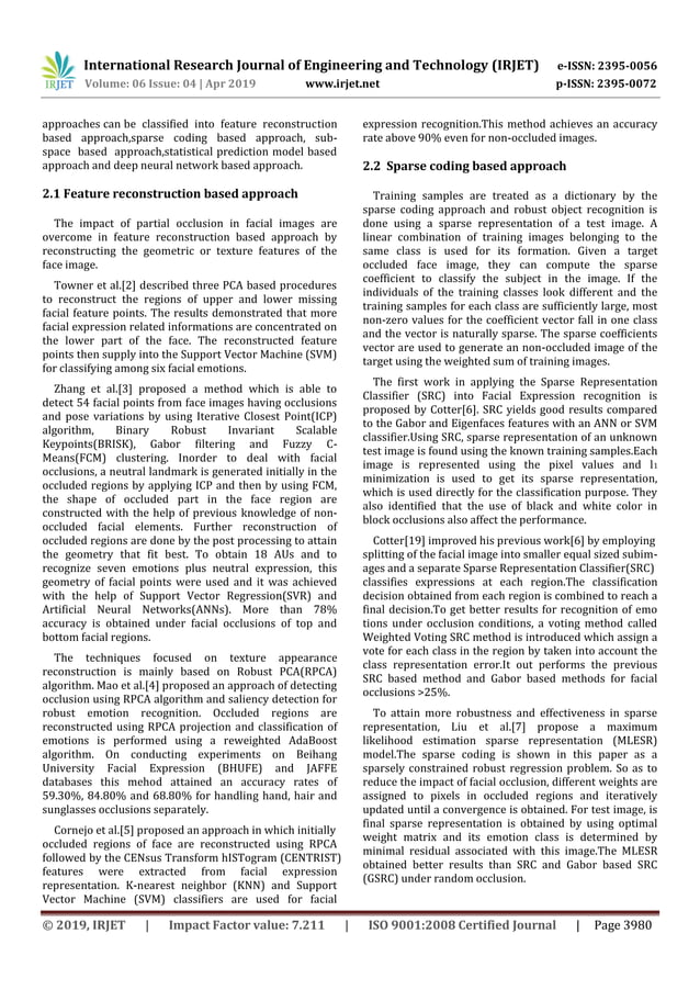 IRJET- A Survey on Facial Expression Recognition Robust to Partial Occlusion | PDF