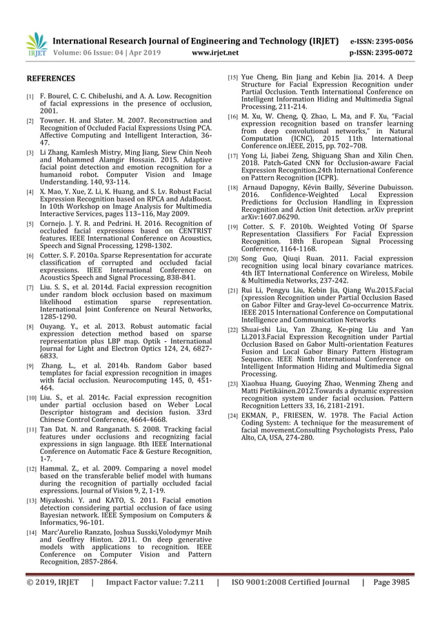 IRJET- A Survey on Facial Expression Recognition Robust to Partial Occlusion | PDF