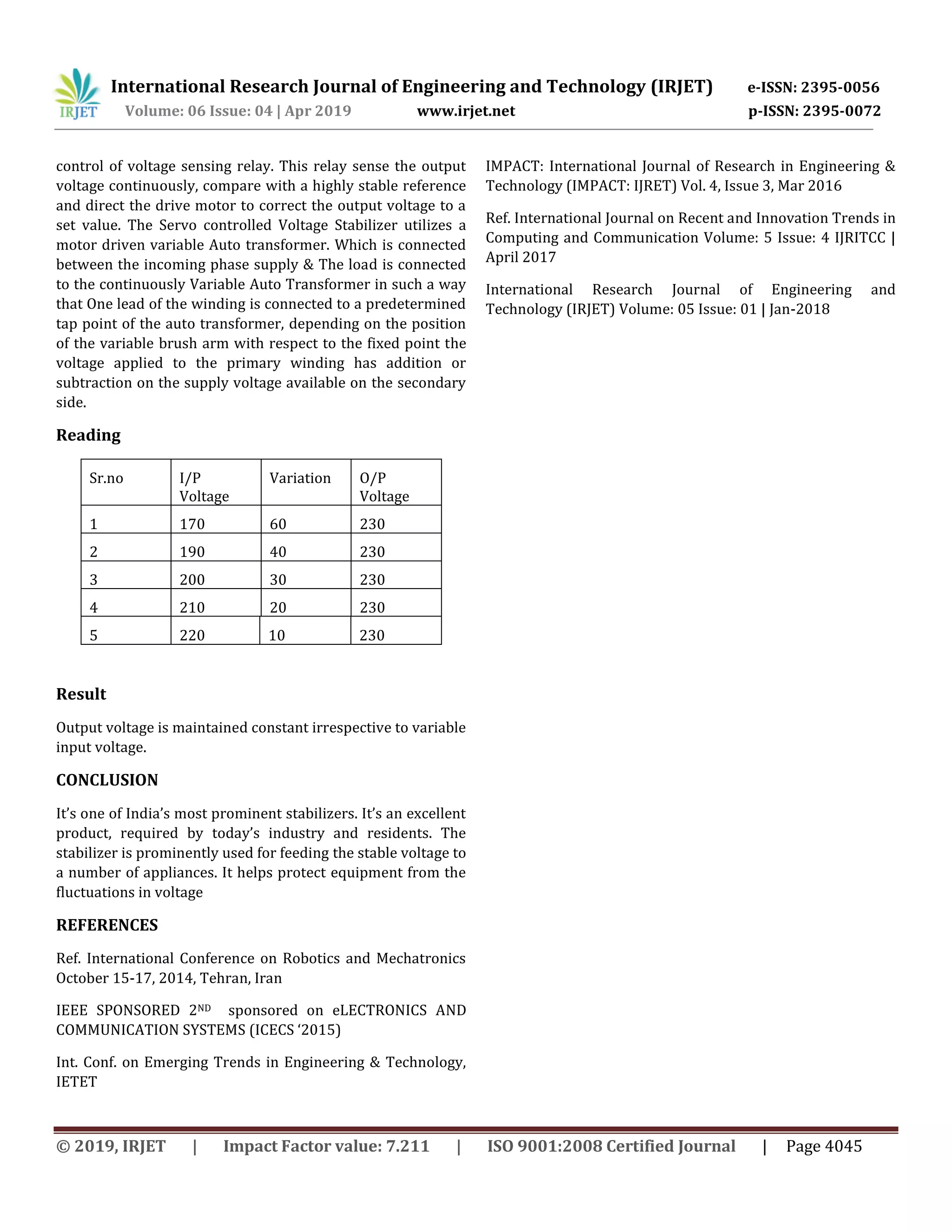 IRJET- Voltage Regulation using AC Servo Motor | PDF