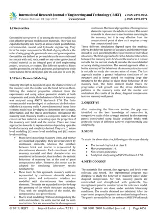 IRJET- Experimental and Analytical Study on Masonry Panels Strengthened with Geotextile - A ...