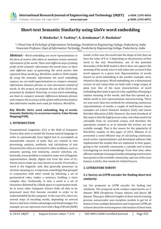 IRJET- Short-Text Semantic Similarity using Glove Word Embedding | PDF | Technology & Computing