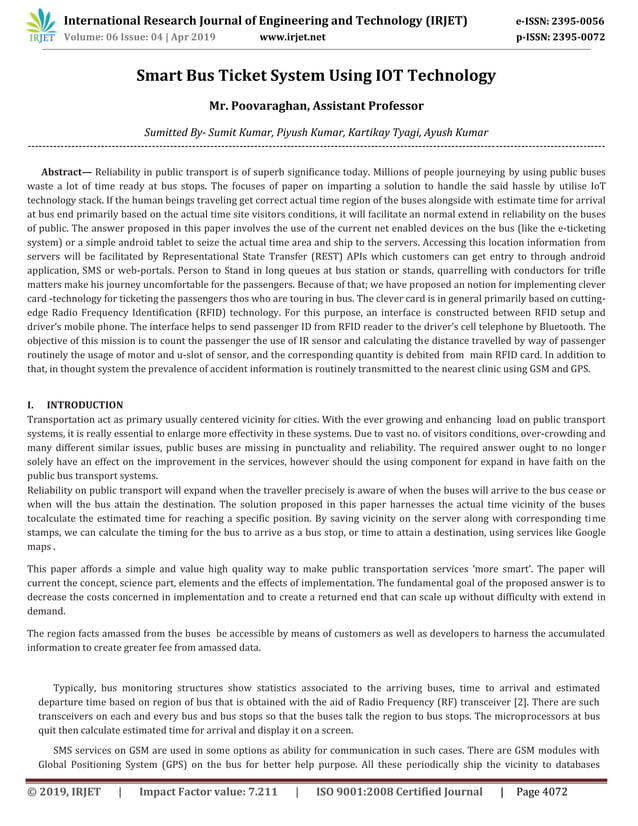 IRJET- Smart Bus Ticket System using IoT Technology | PDF