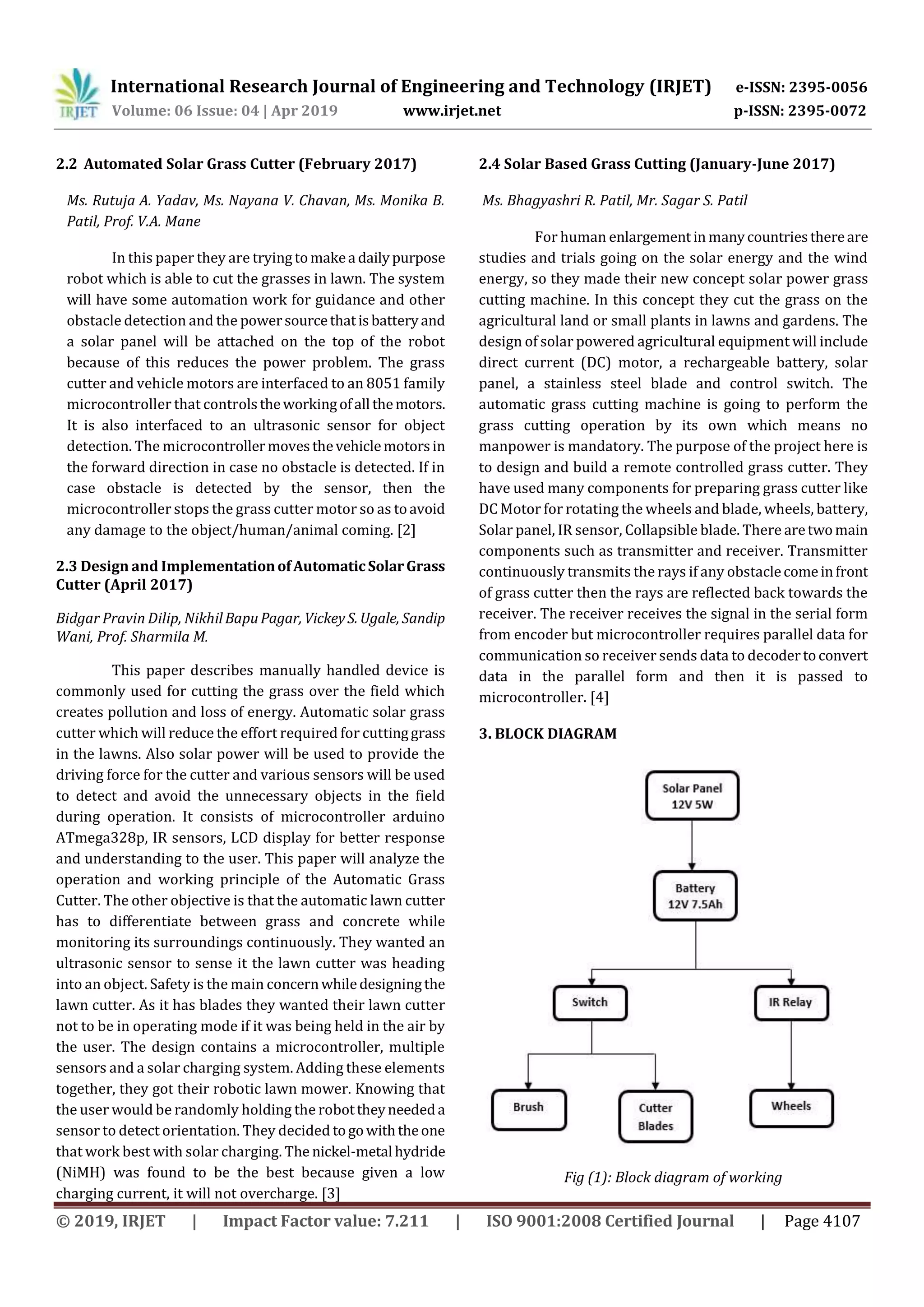 Design & Fabrication of Remote Controlled Solar Lawn Mower | PDF