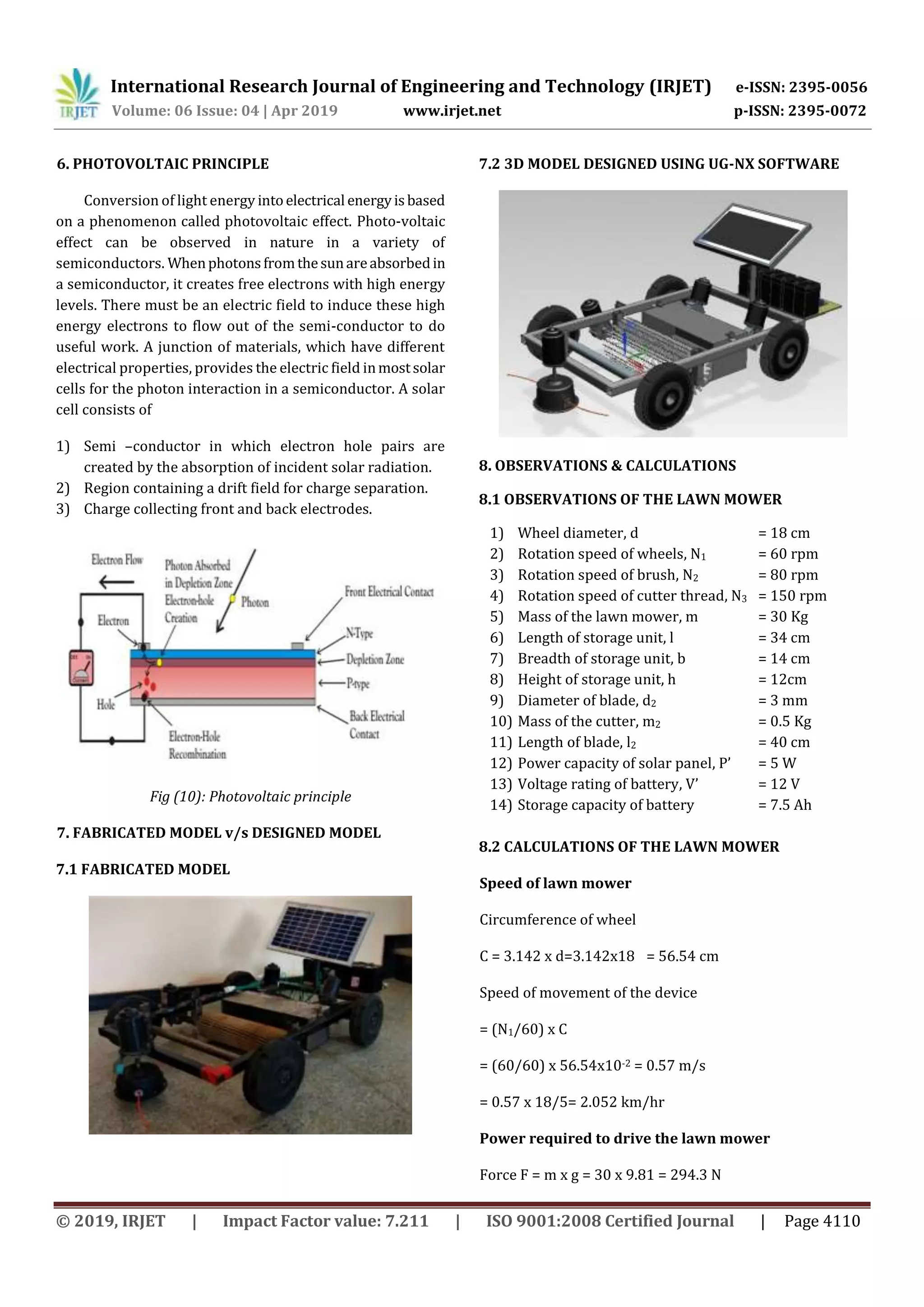 Design & Fabrication of Remote Controlled Solar Lawn Mower | PDF