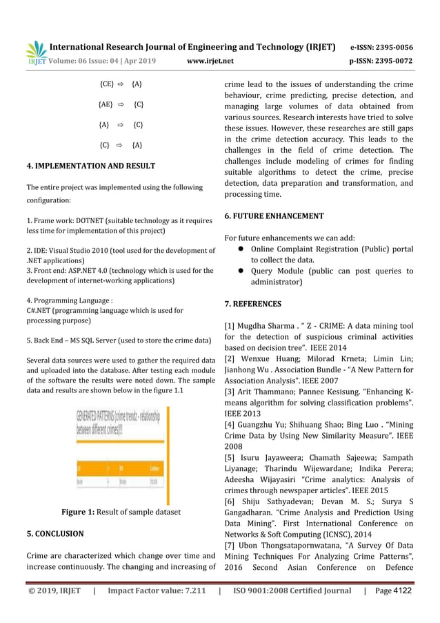 Irjet Detection And Analysis Of Crime Patterns Using Apriori Algorithm Pdf Free Download 7701