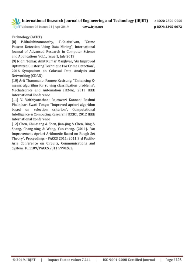 Irjet Detection And Analysis Of Crime Patterns Using Apriori Algorithm Pdf Free Download 7640