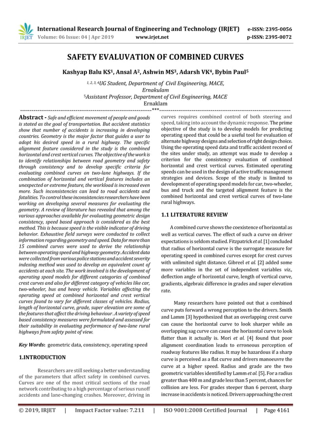 IRJET- Safety Evaluvation of Combined Curves | PDF