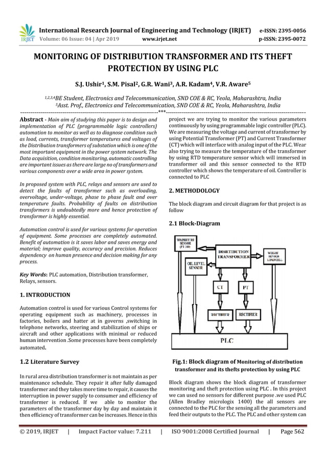 IRJET- Monitoring of Distribution Transformer and its Theft Protection by using PLC | PDF