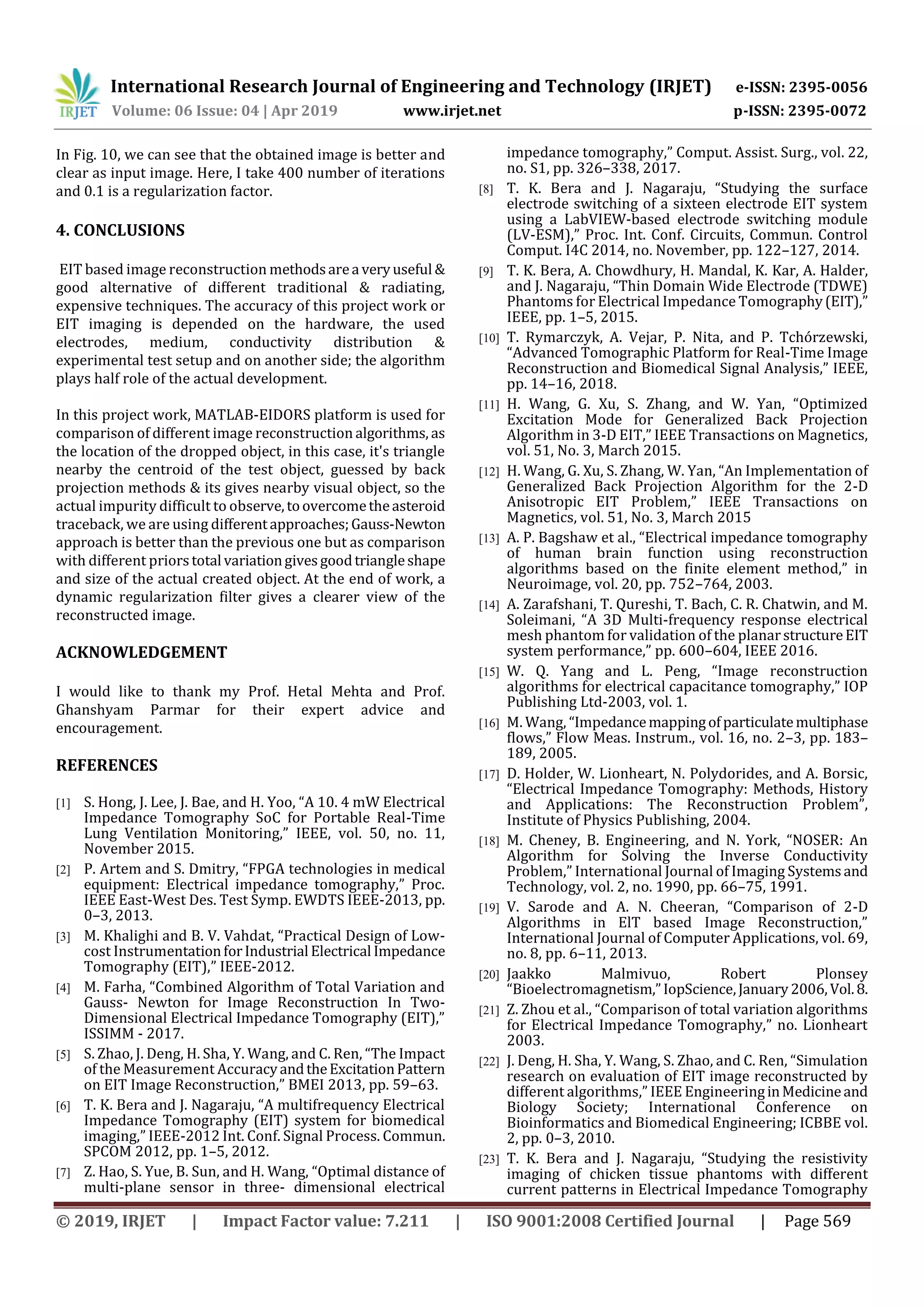 IRJET- Image Reconstruction Algorithm for Electrical Impedance Tomographic System | PDF