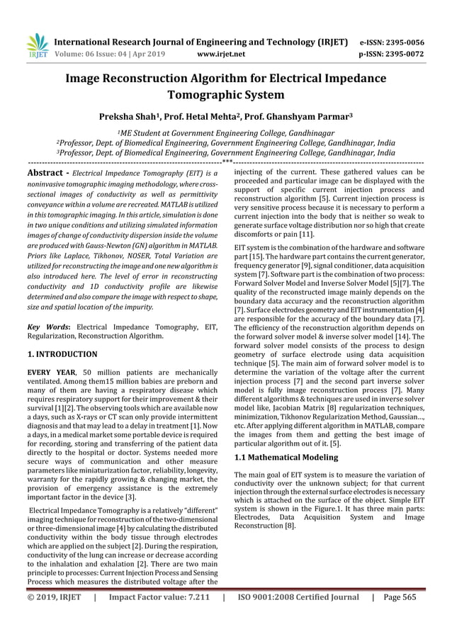 IRJET- Image Reconstruction Algorithm for Electrical Impedance Tomographic System | PDF