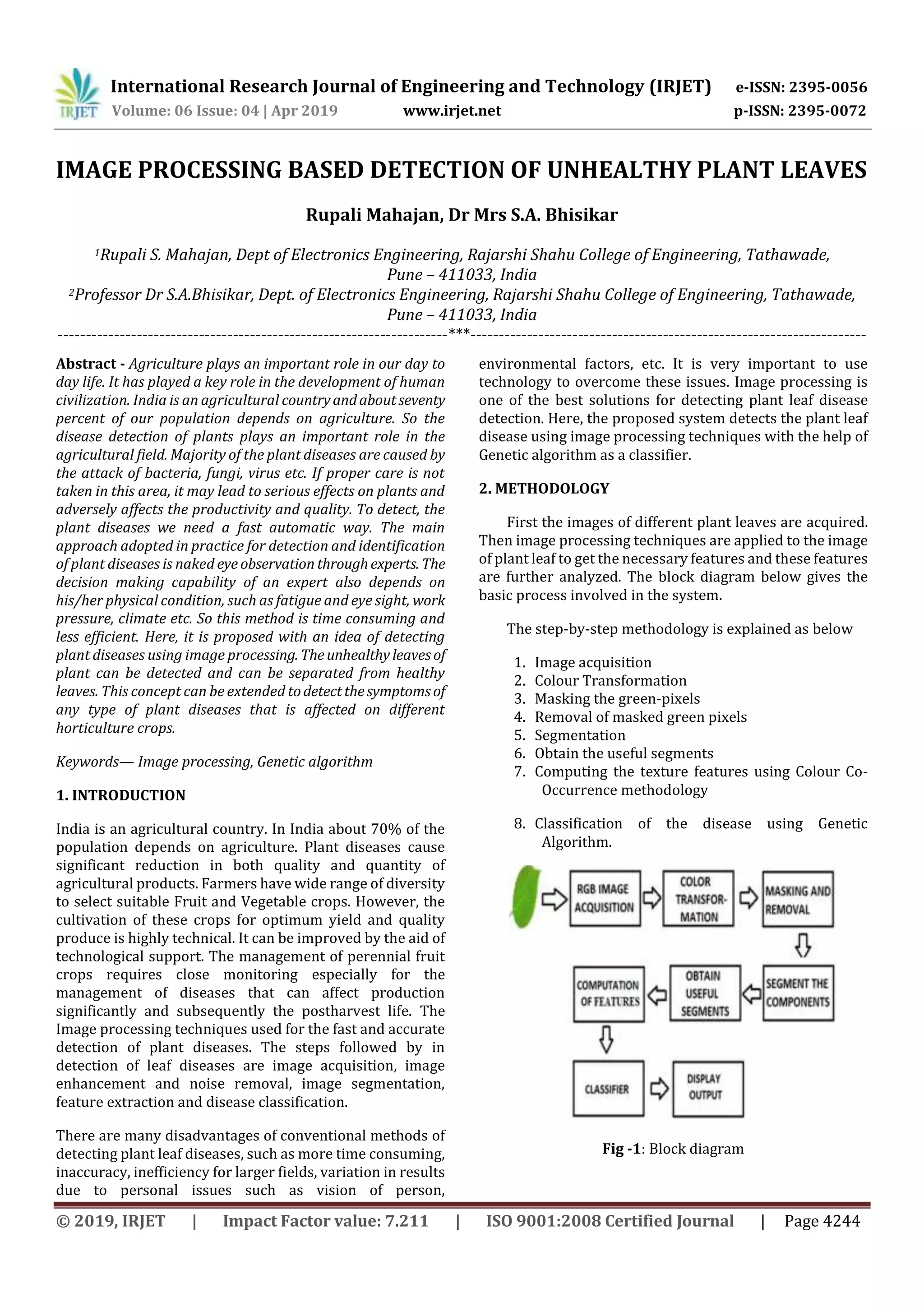 IRJET- Image Processing based Detection of Unhealthy Plant Leaves | PDF