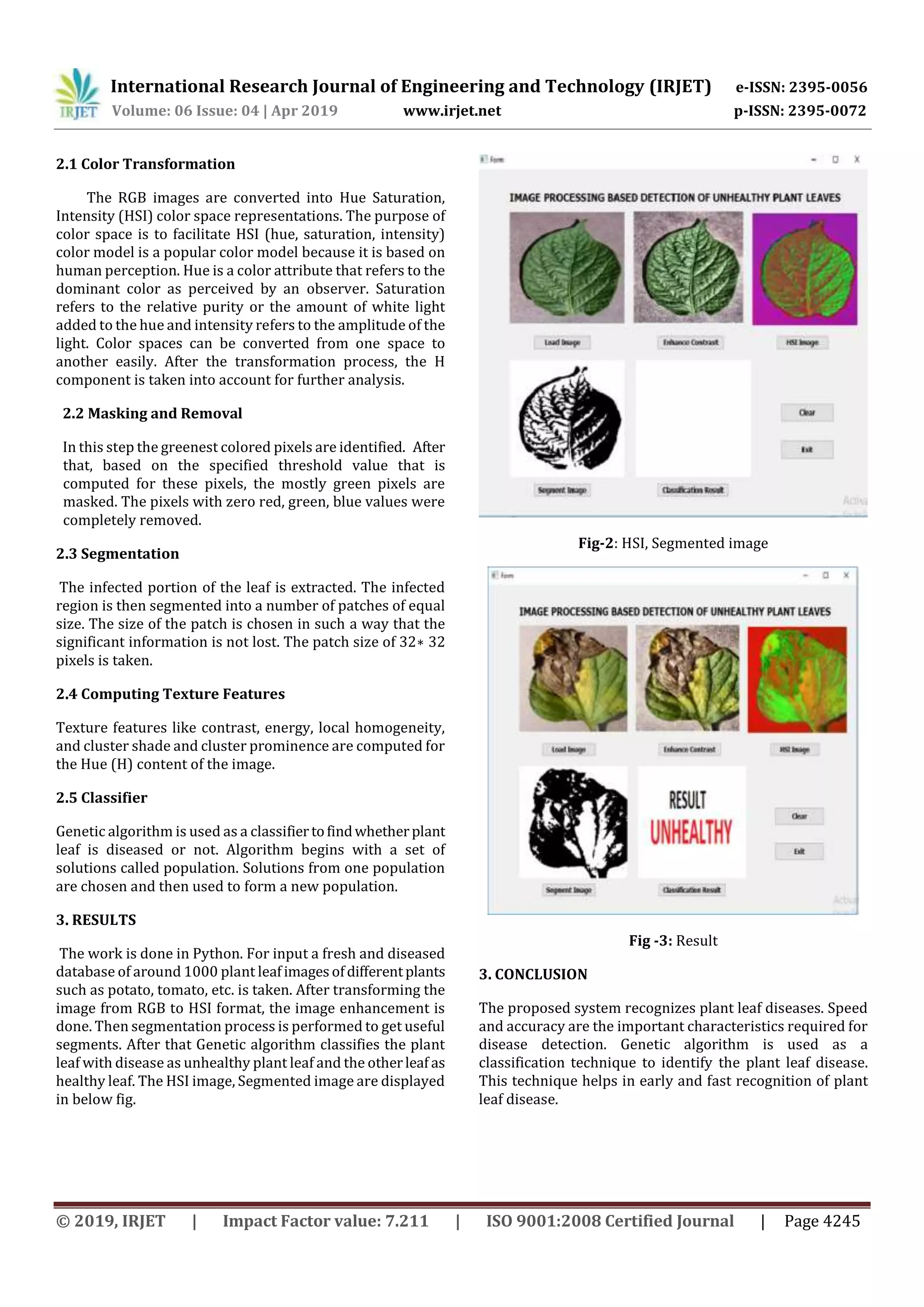 Irjet Image Processing Based Detection Of Unhealthy Plant Leaves Pdf
