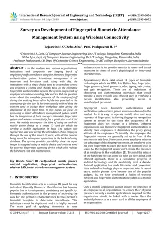 IRJET- Survey on Development of Fingerprint Biometric Attendance Management System using ...