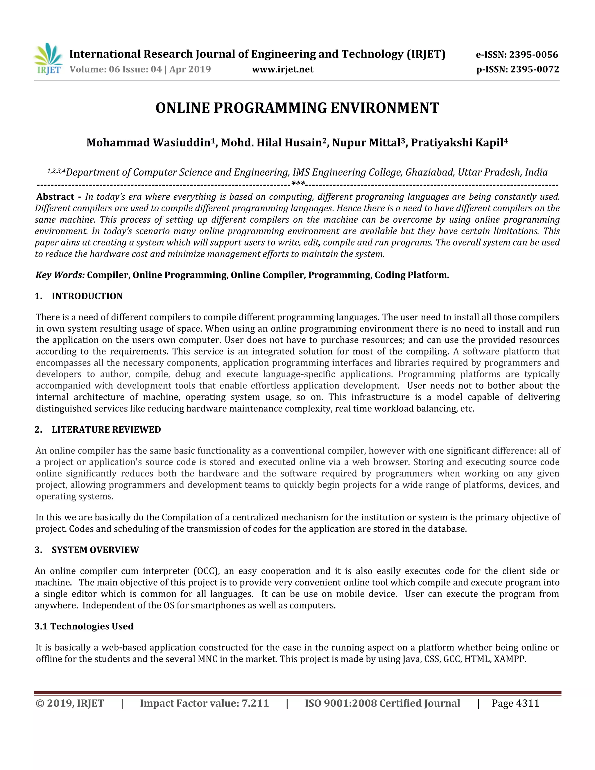 IRJET- Online Programming Environment | PDF