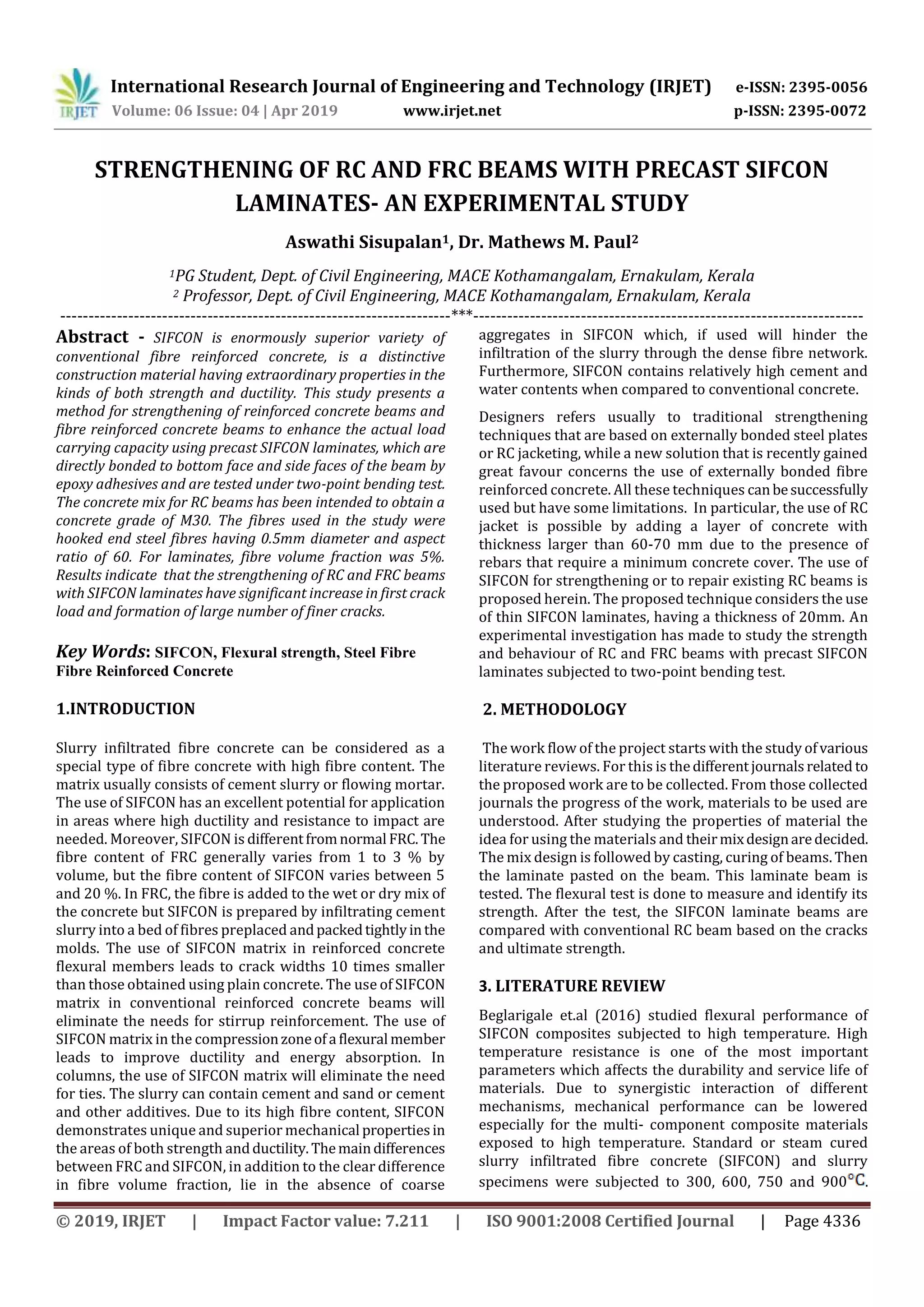 IRJET- Strengthening of RC and FRC Beams with Precast Sifcon Laminates ...