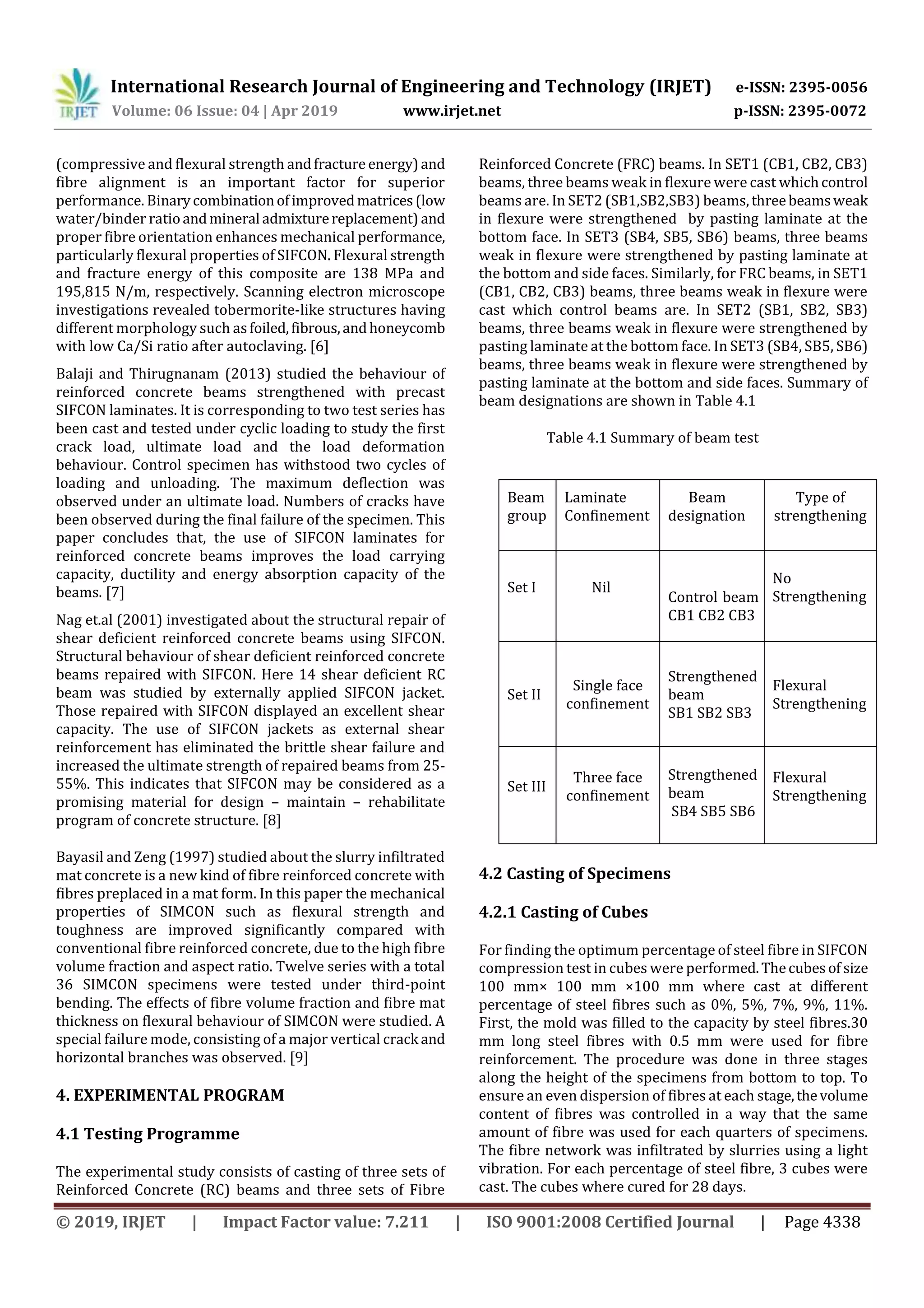 IRJET- Strengthening of RC and FRC Beams with Precast Sifcon Laminates ...