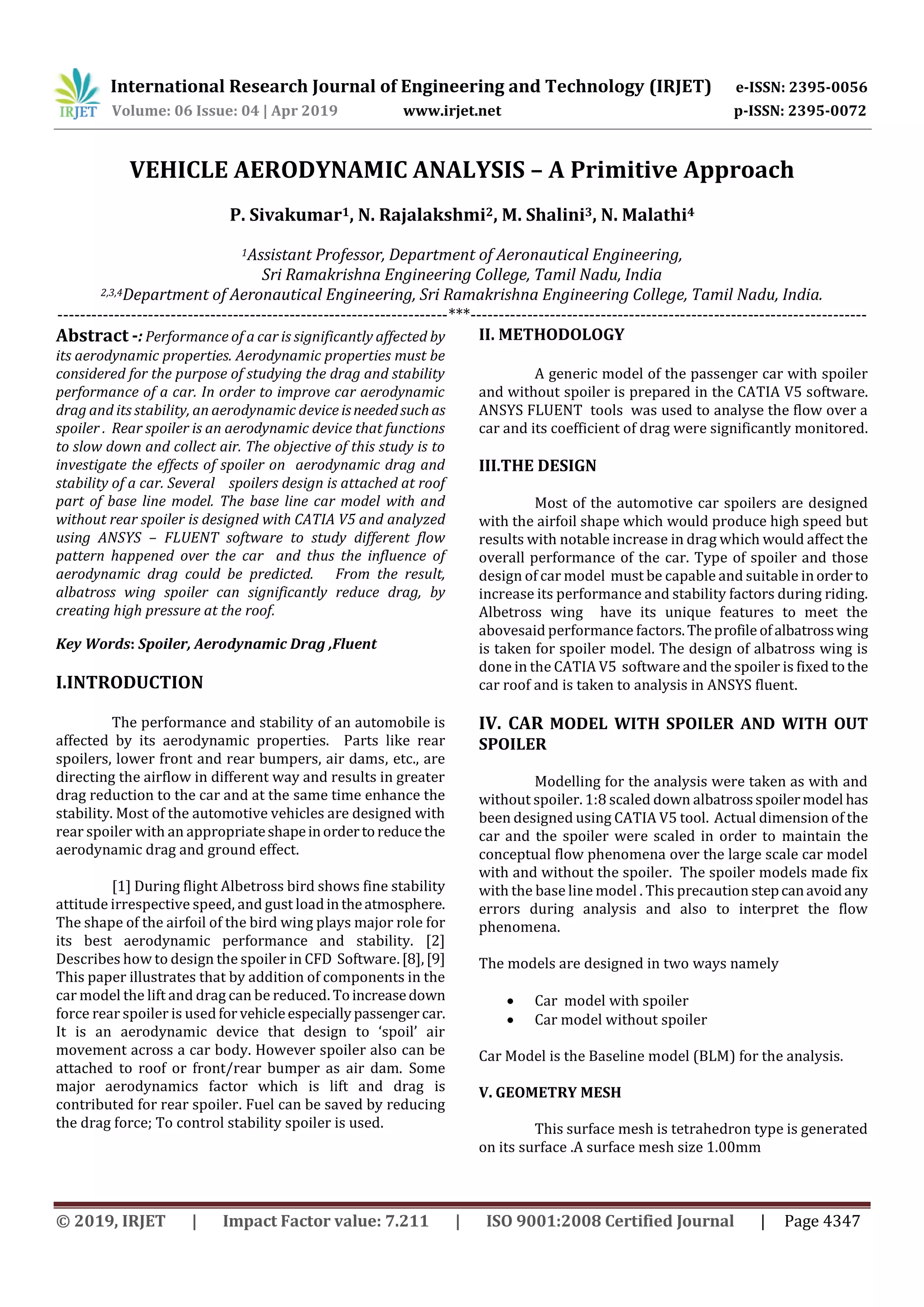 IRJET- Vehicle Aerodynamic Analysis – A Primitive Approach | PDF