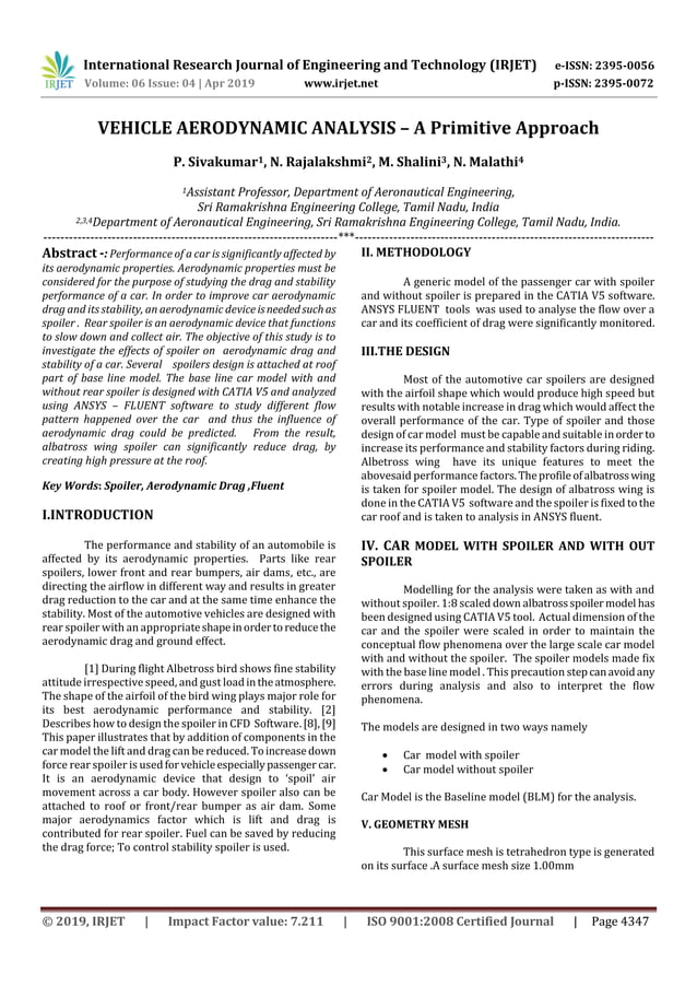 IRJET- Vehicle Aerodynamic Analysis – A Primitive Approach | PDF