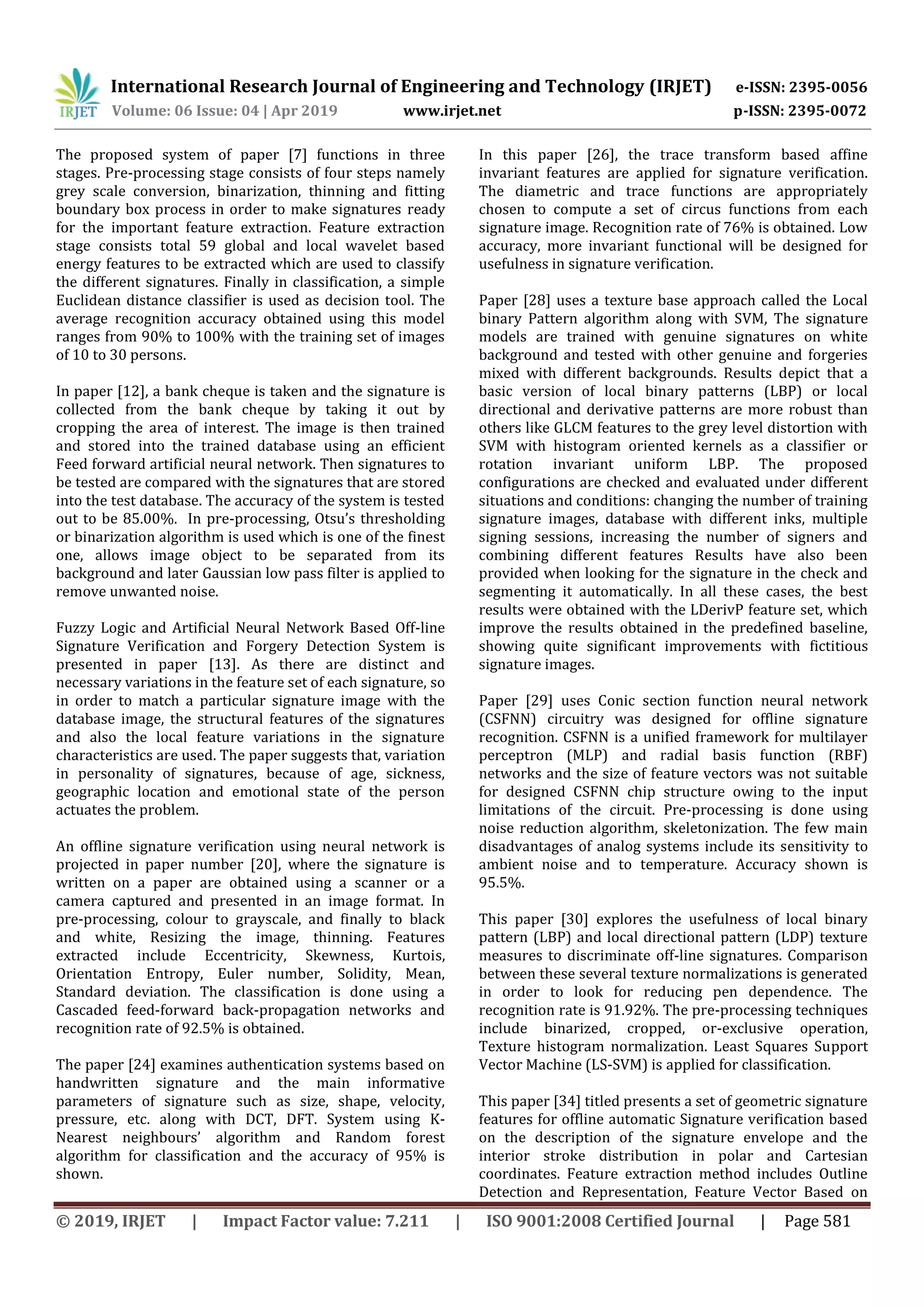 IRJET- Handwritten Signature Verification using Local Binary Pattern Features and KNN | PDF
