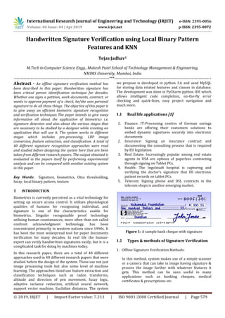 IRJET- Handwritten Signature Verification using Local Binary Pattern Features and KNN | PDF