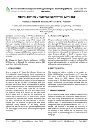 IRJET- Air Pollution Monitporing System with IoT | PDF