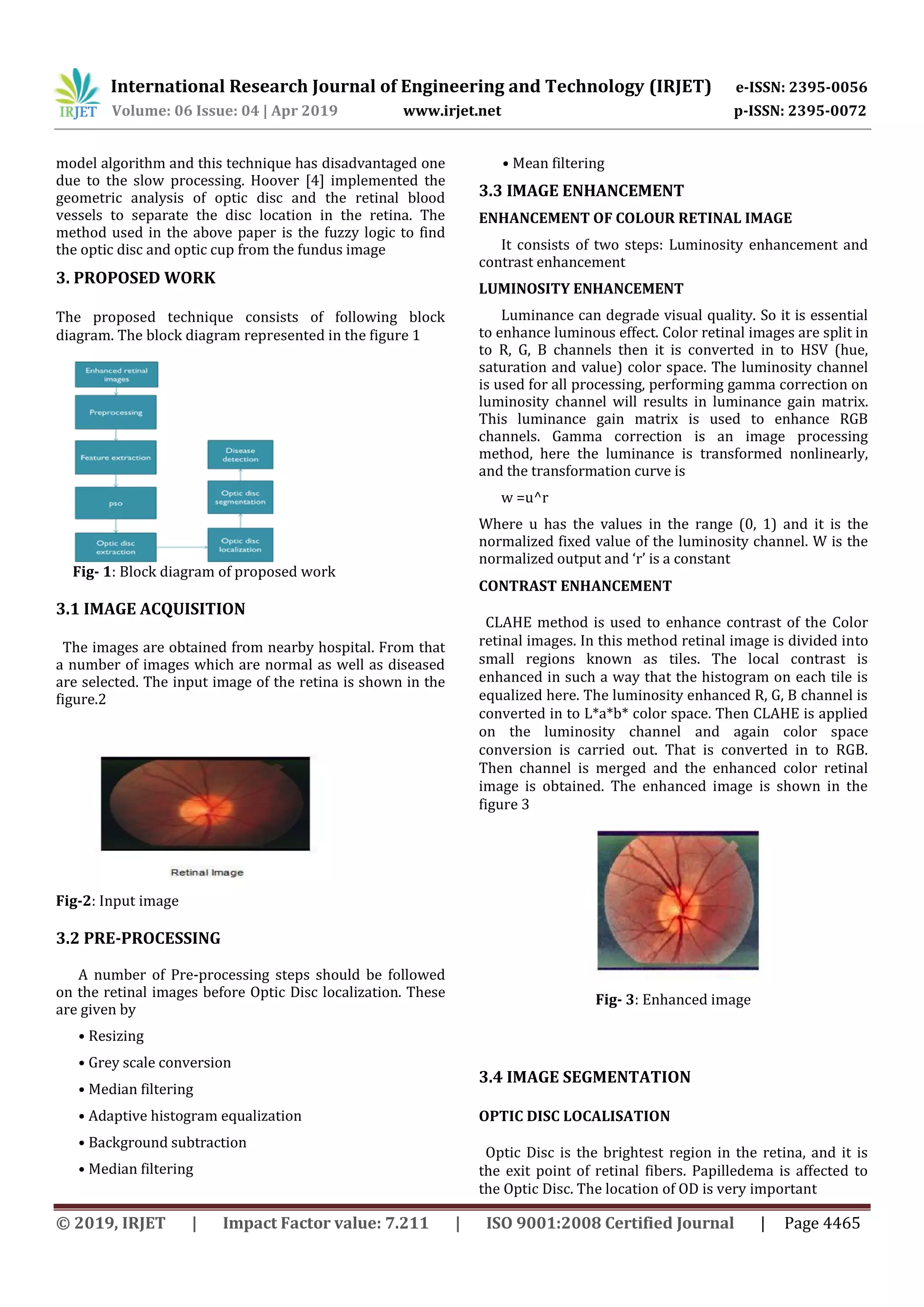 IRJET- A Novel Algorithm for Detection of Papilledema in Luminosity and ...