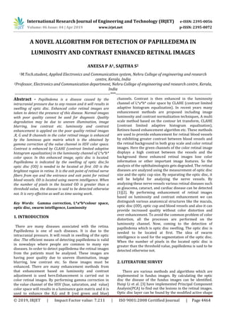 IRJET- A Novel Algorithm for Detection of Papilledema in Luminosity and ...