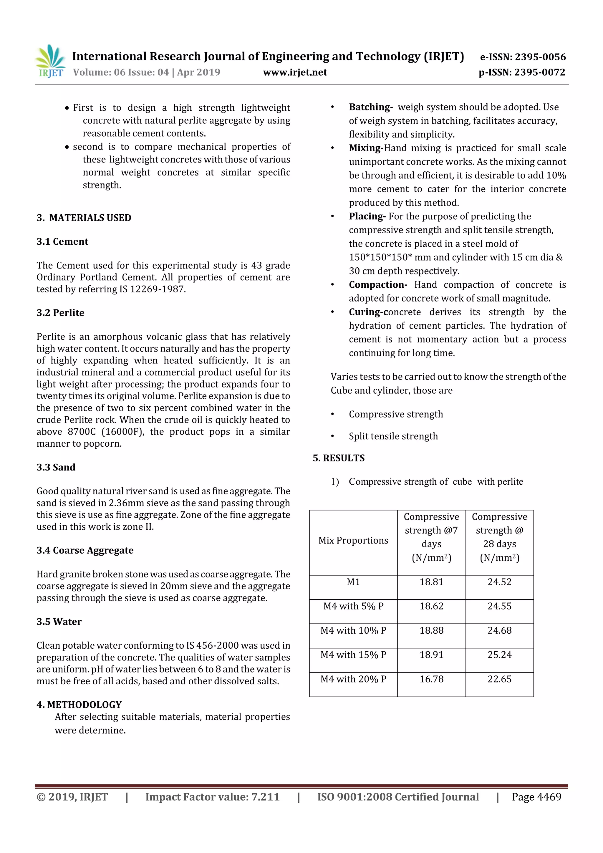 IRJET- Experimental Study on Compresion and Tensile Strength of Light ...