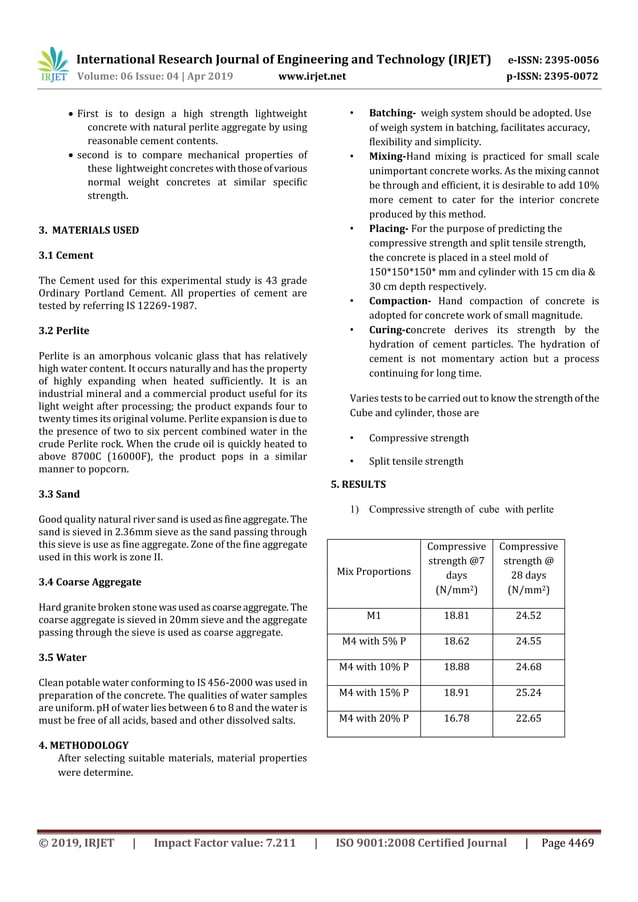 IRJET- Experimental Study on Compresion and Tensile Strength of Light Weight Concrete using ...