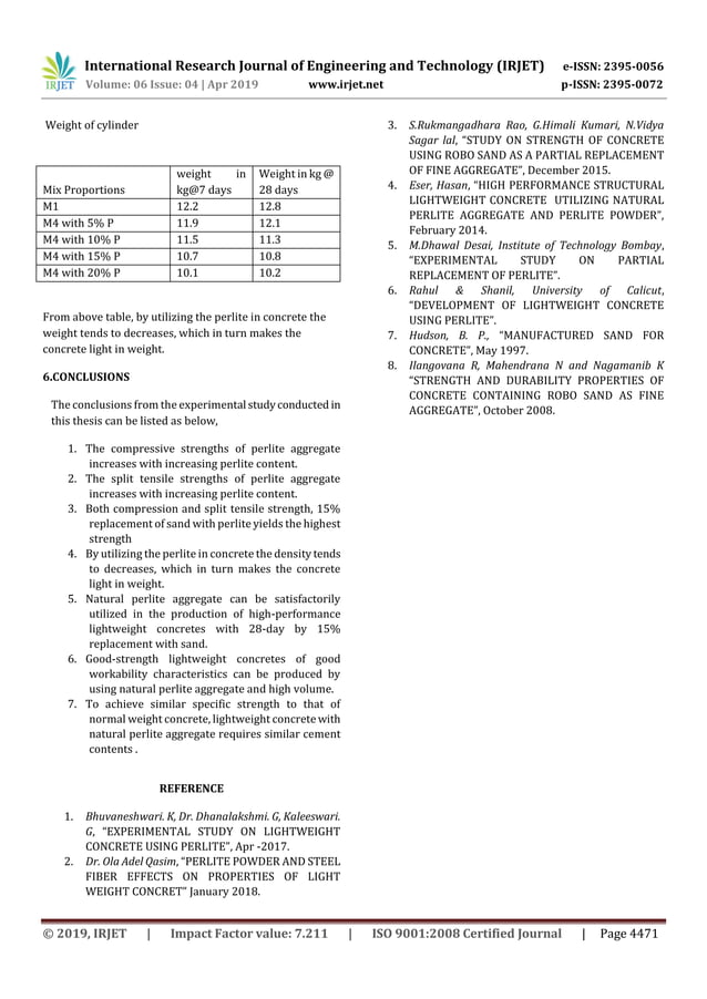 IRJET- Experimental Study on Compresion and Tensile Strength of Light Weight Concrete using ...