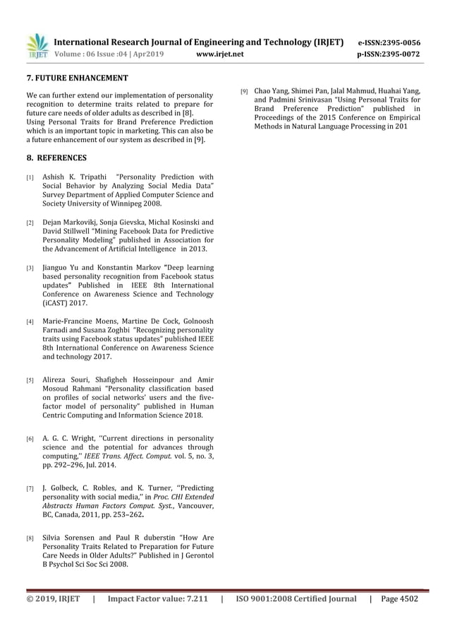 IRJET- Personality Recognition using Social Media Data | PDF