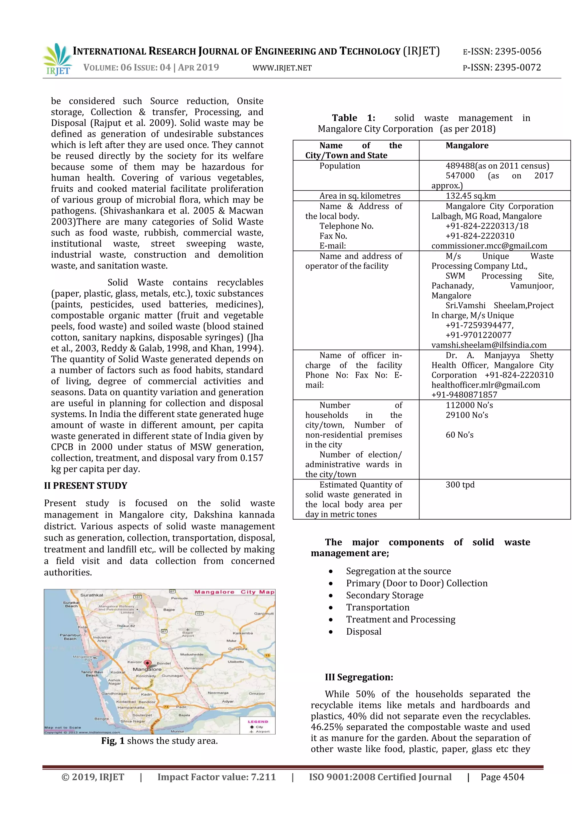 IRJET- A Comprehensive Study of Solid Waste Management in Mangalore ...