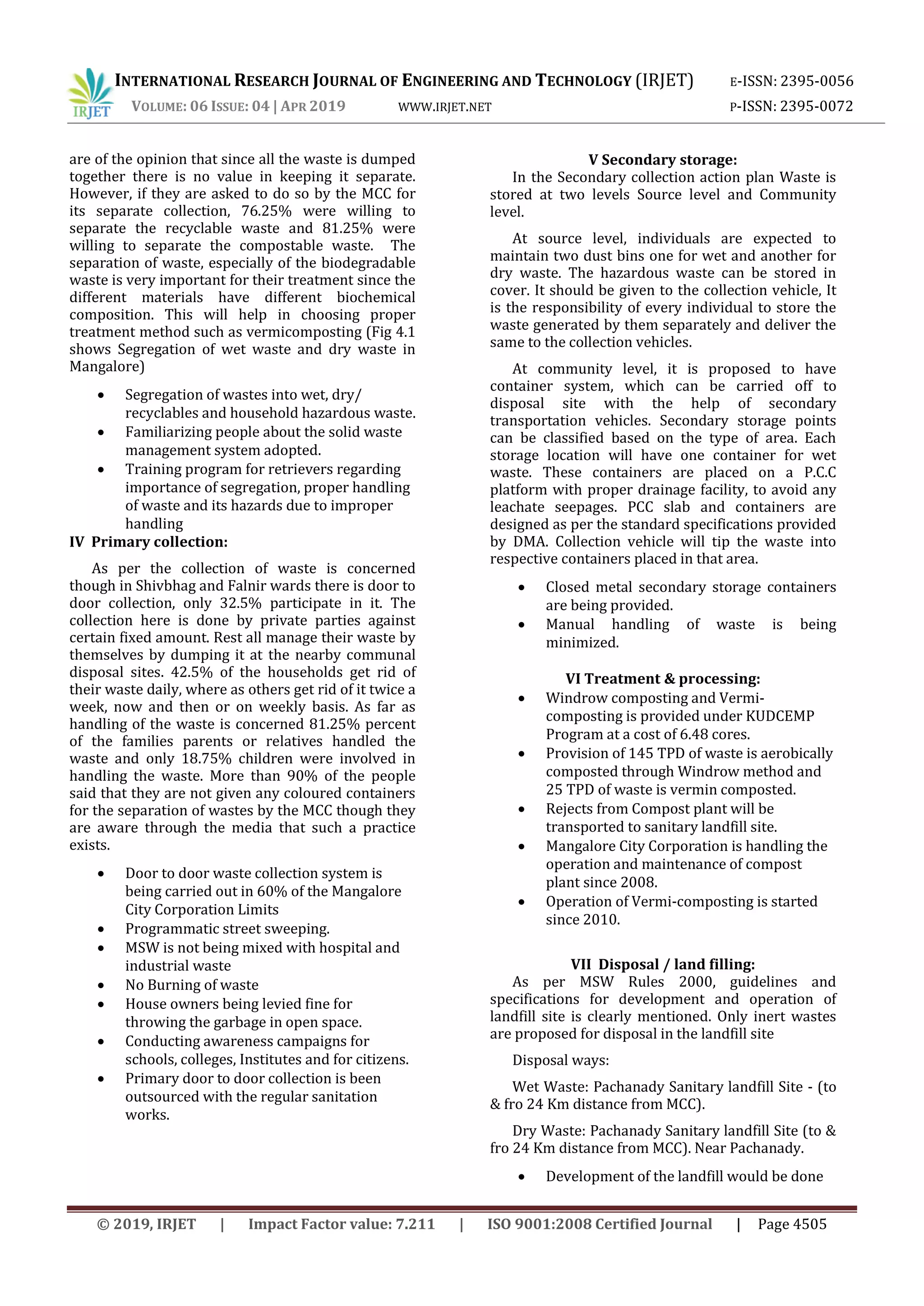 IRJET- A Comprehensive Study of Solid Waste Management in Mangalore ...