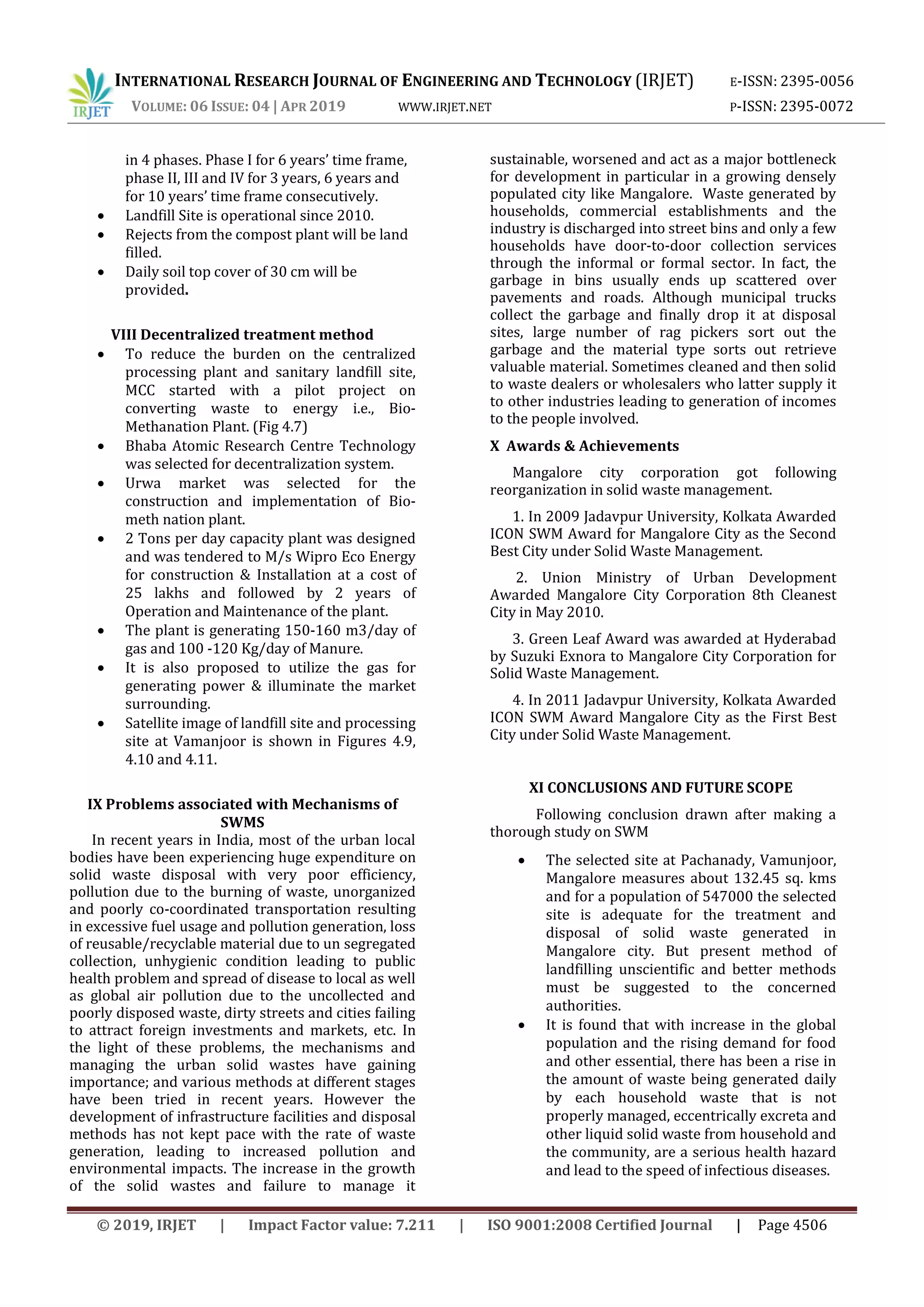 IRJET- A Comprehensive Study of Solid Waste Management in Mangalore ...