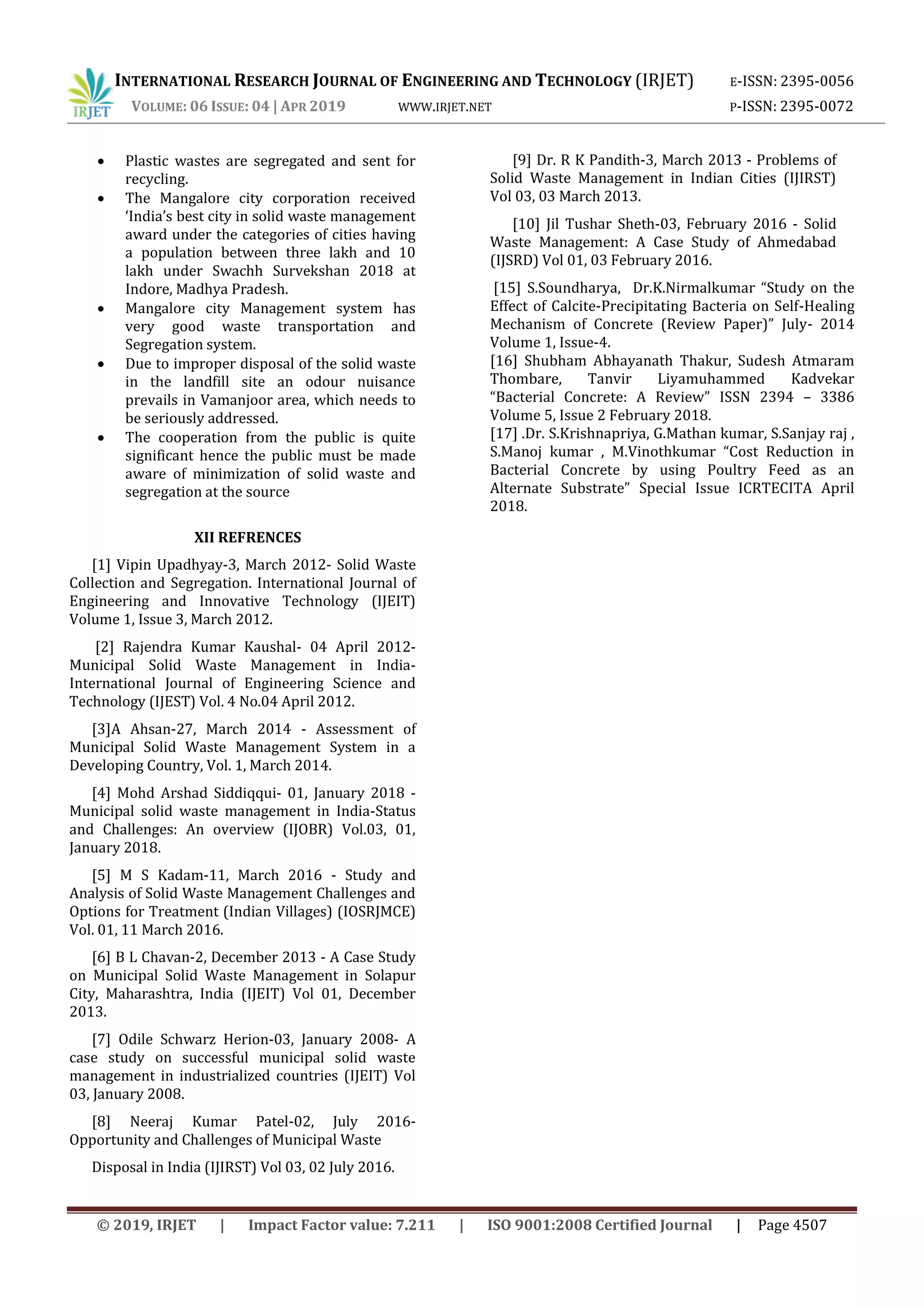 IRJET- A Comprehensive Study of Solid Waste Management in Mangalore ...