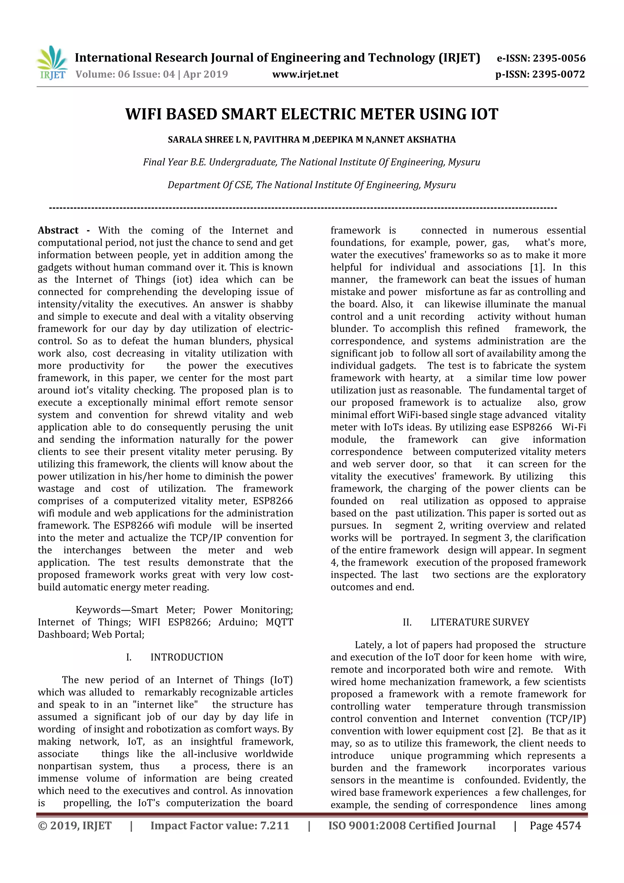 IRJET- Wifi based Smart Electric Meter using IoT | PDF | Home Utilities ...
