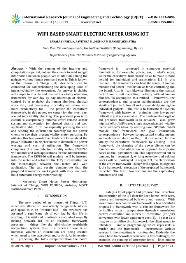 IRJET- Wifi based Smart Electric Meter using IoT | PDF | Home Utilities | Personal Finance